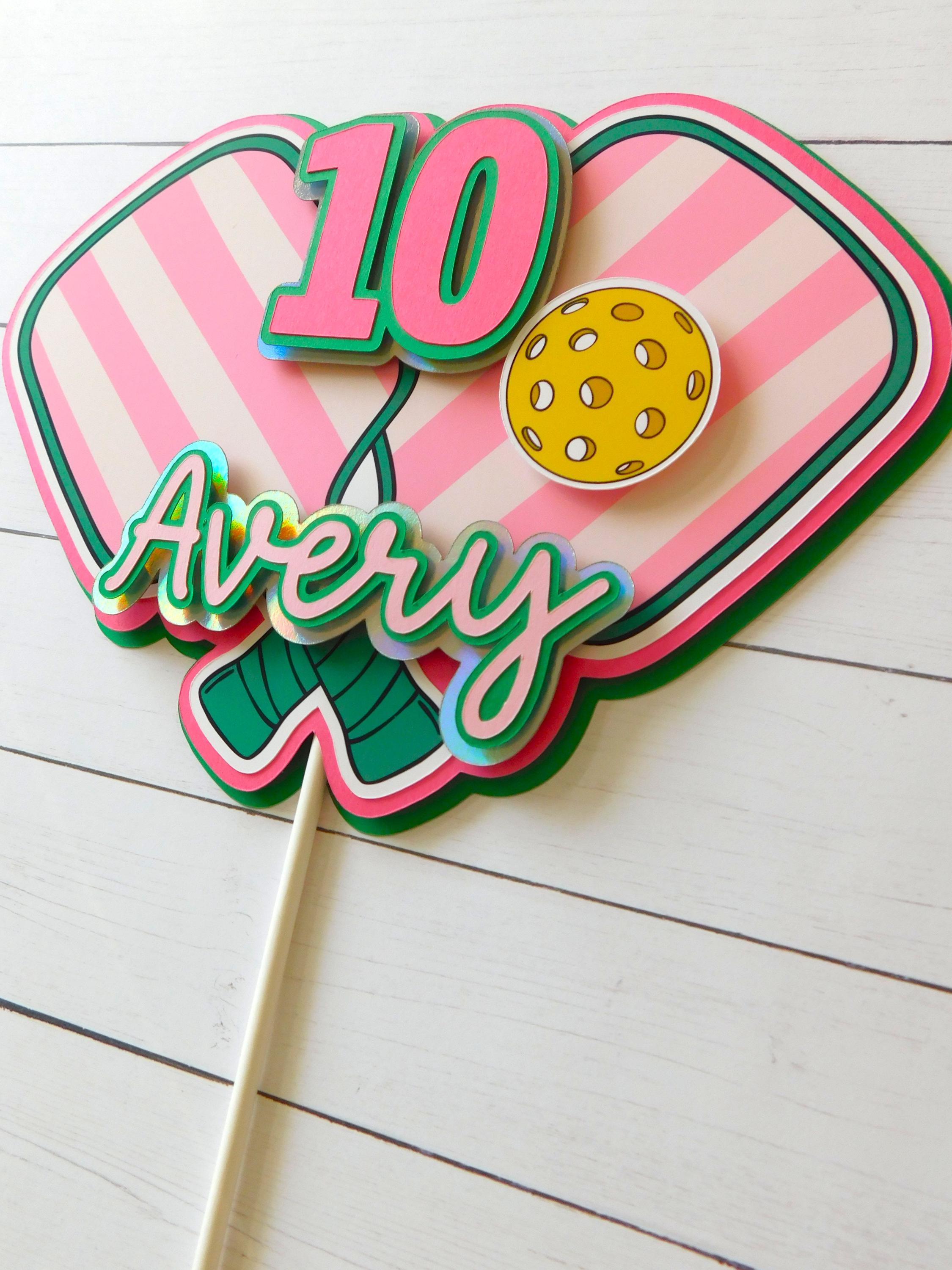Personalized Pickleball Birthday Cake Topper - Pink & Green - Custom ...