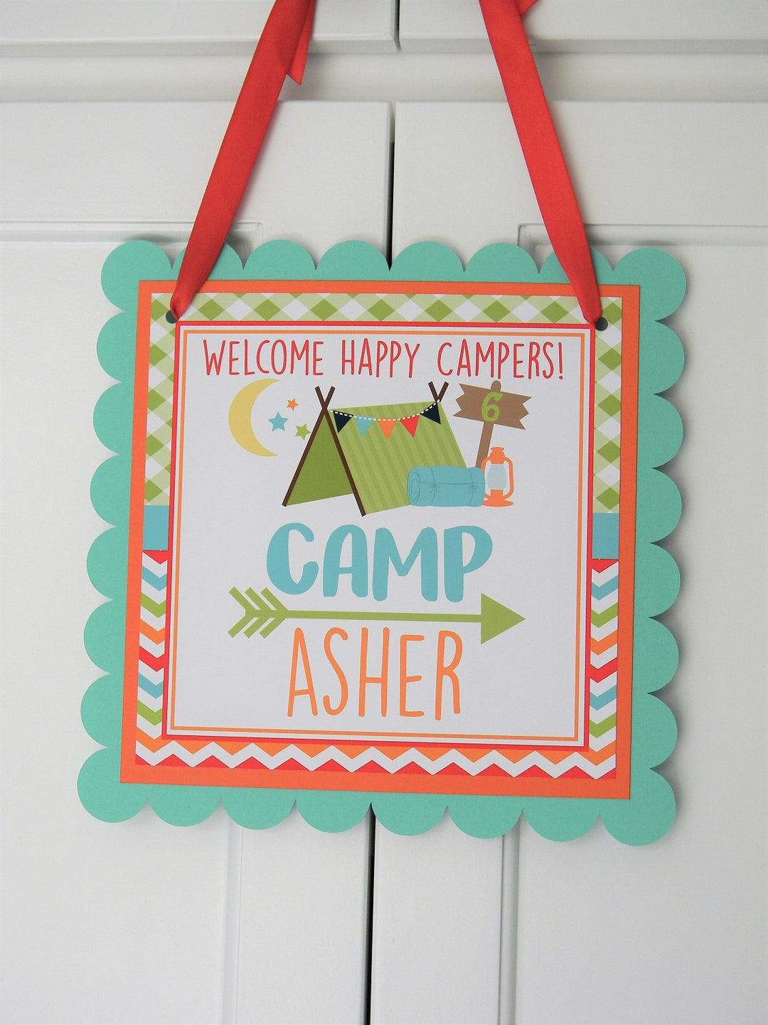 Happy Camper Welcome Sign, Happy Camper Party Decor, Camping Door Sign ...