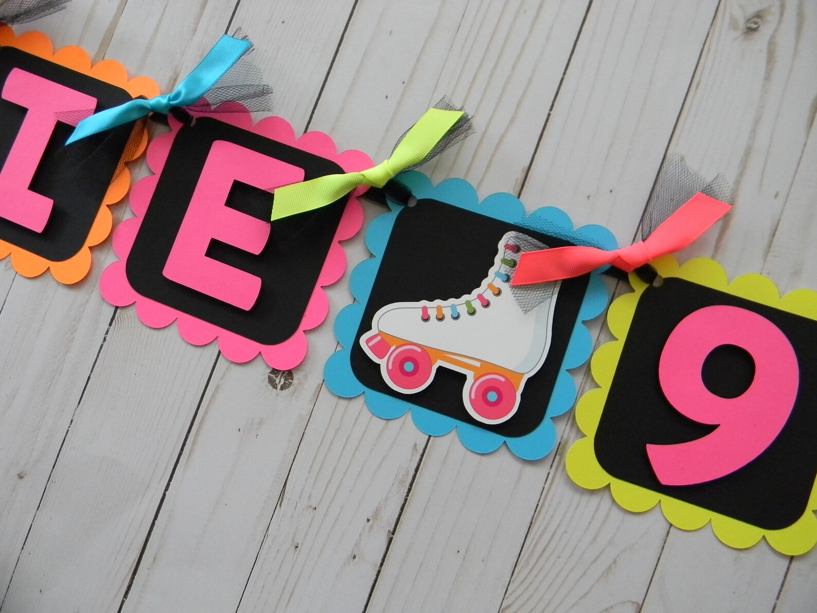 Neon Roller Skate Birthday Banner: Handmade Party Decorations - Etsy