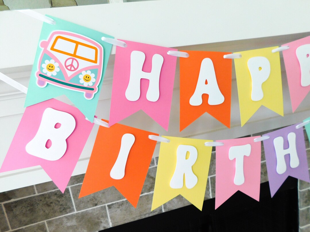 Groovy Birthday Banner: Retro Party Decorations With Van Cutouts - Etsy