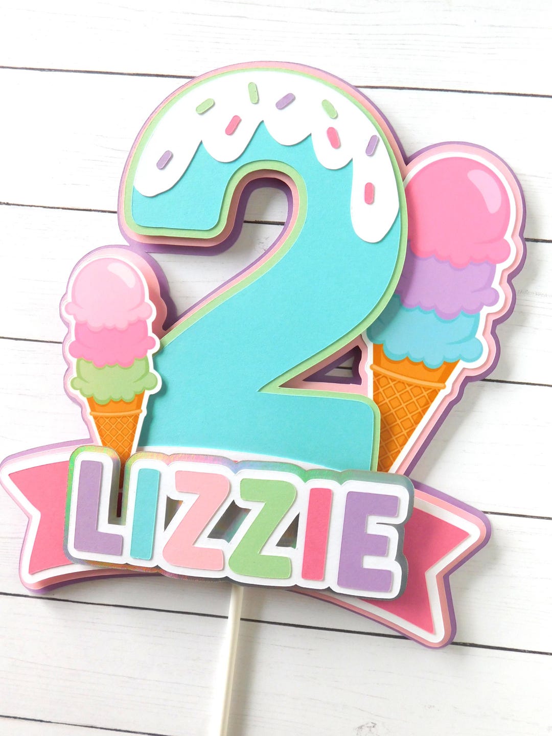 Personalized Ice Cream Cake Topper - Pastel Birthday Party Decoration ...