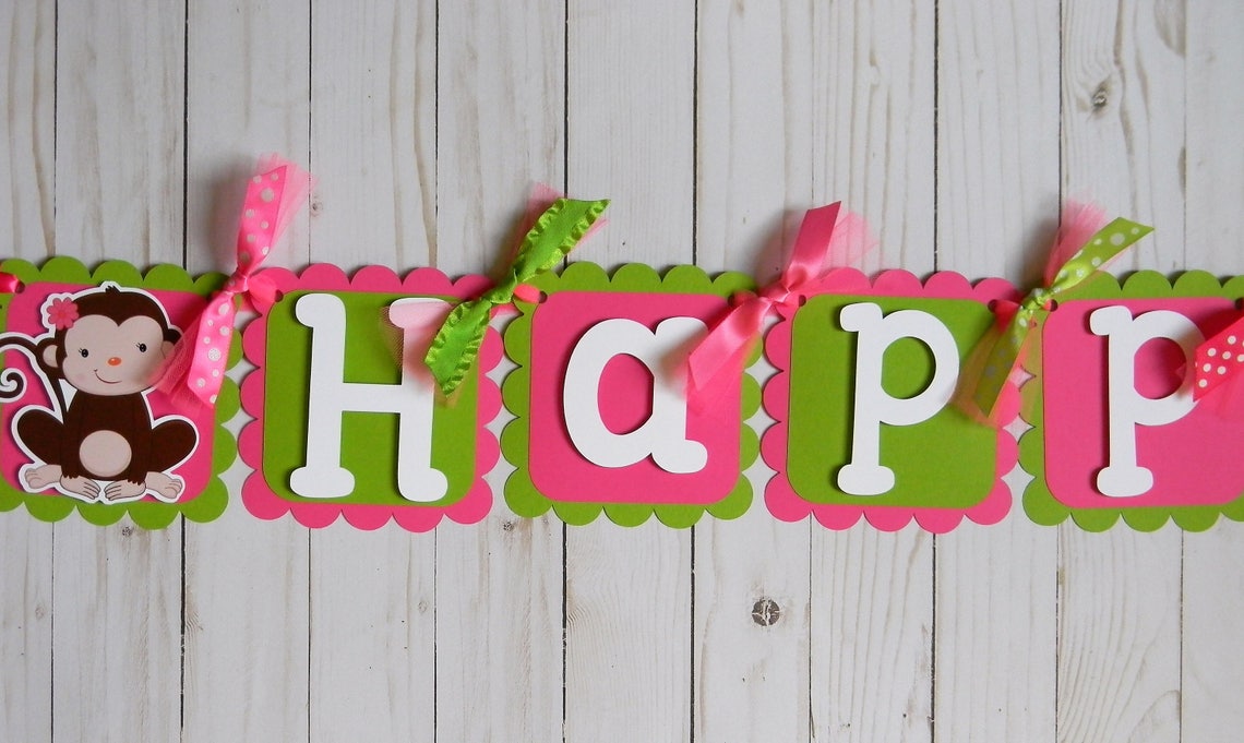 Monkey Banner Happy Birthday Banner Monkey Party Decorations | Etsy
