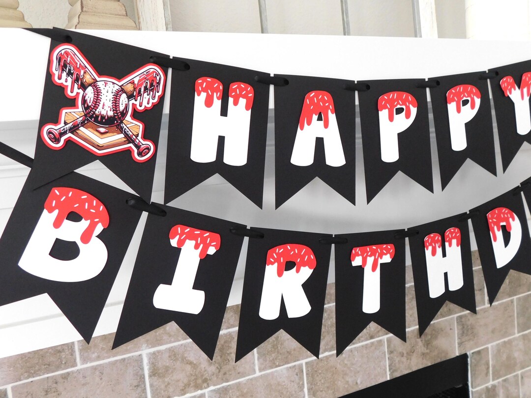 Baseball Drip Ice Cream Birthday Banner - Drippy Party Decorations ...