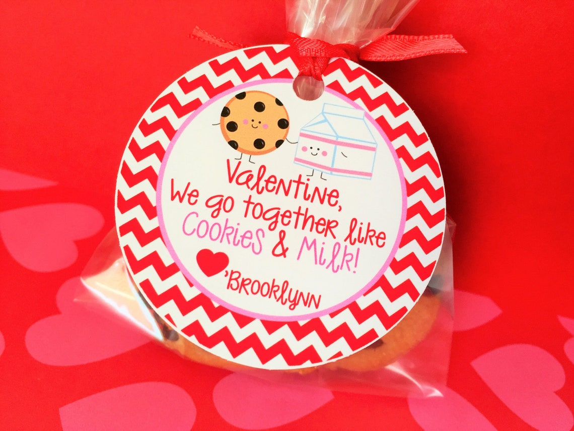 Valentine's Day Treat Tags Cookies and Milk - Etsy