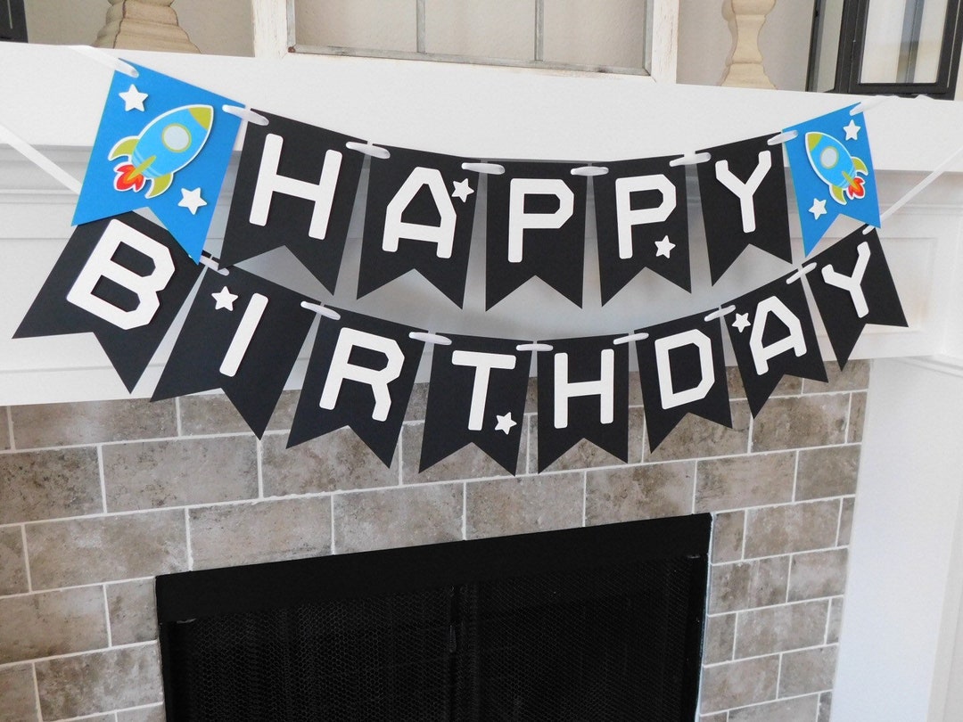 Rocketship Party Banner - Custom Birthday Decor, Space Theme Banner ...