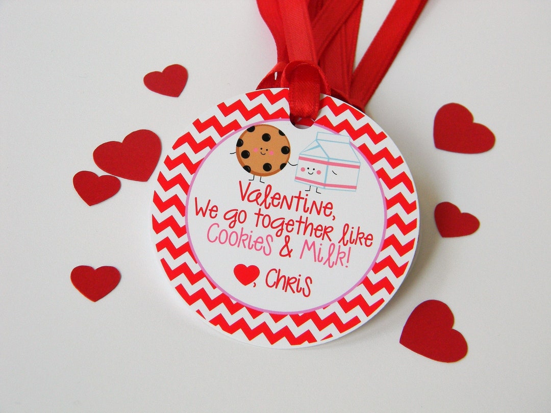 Valentine's Day Treat Tags Cookies and Milk - Etsy