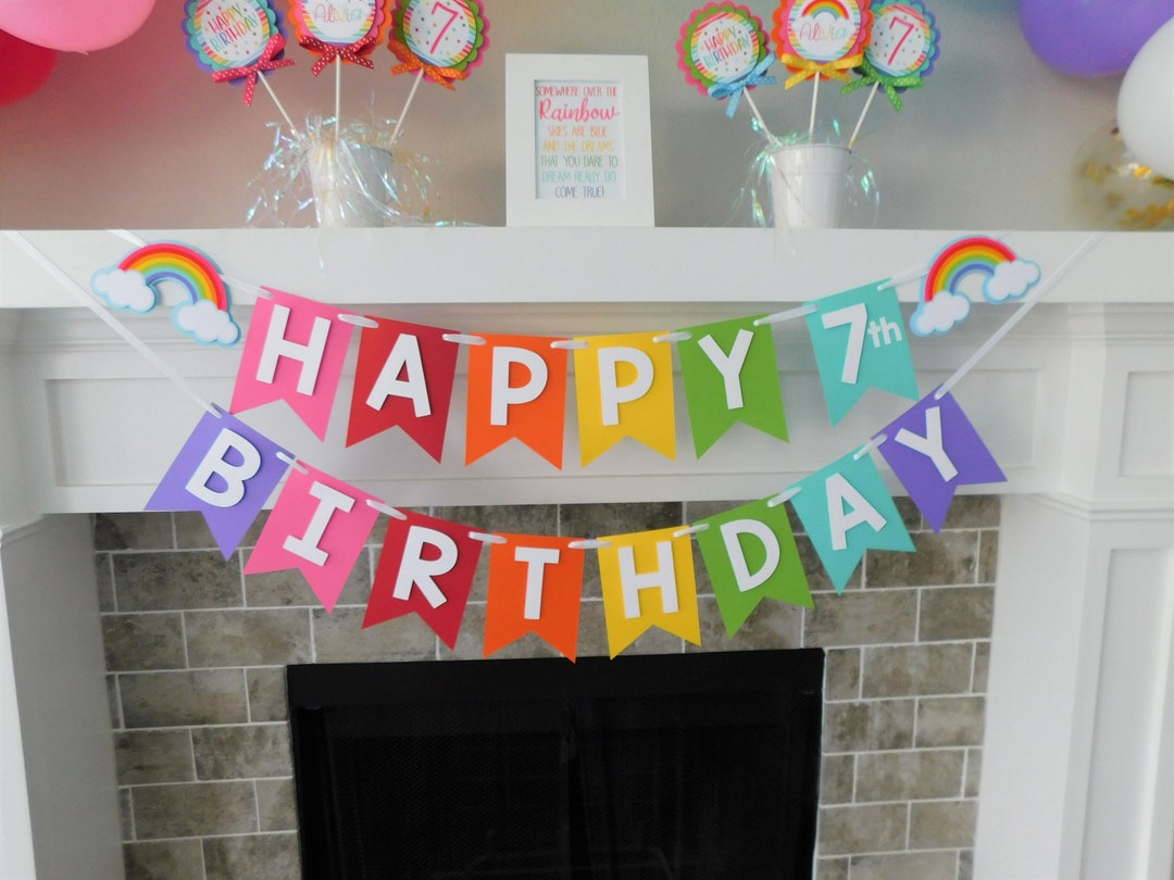 Rainbow Birthday Banner: Custom Party Decorations, Fully Assembled - Etsy