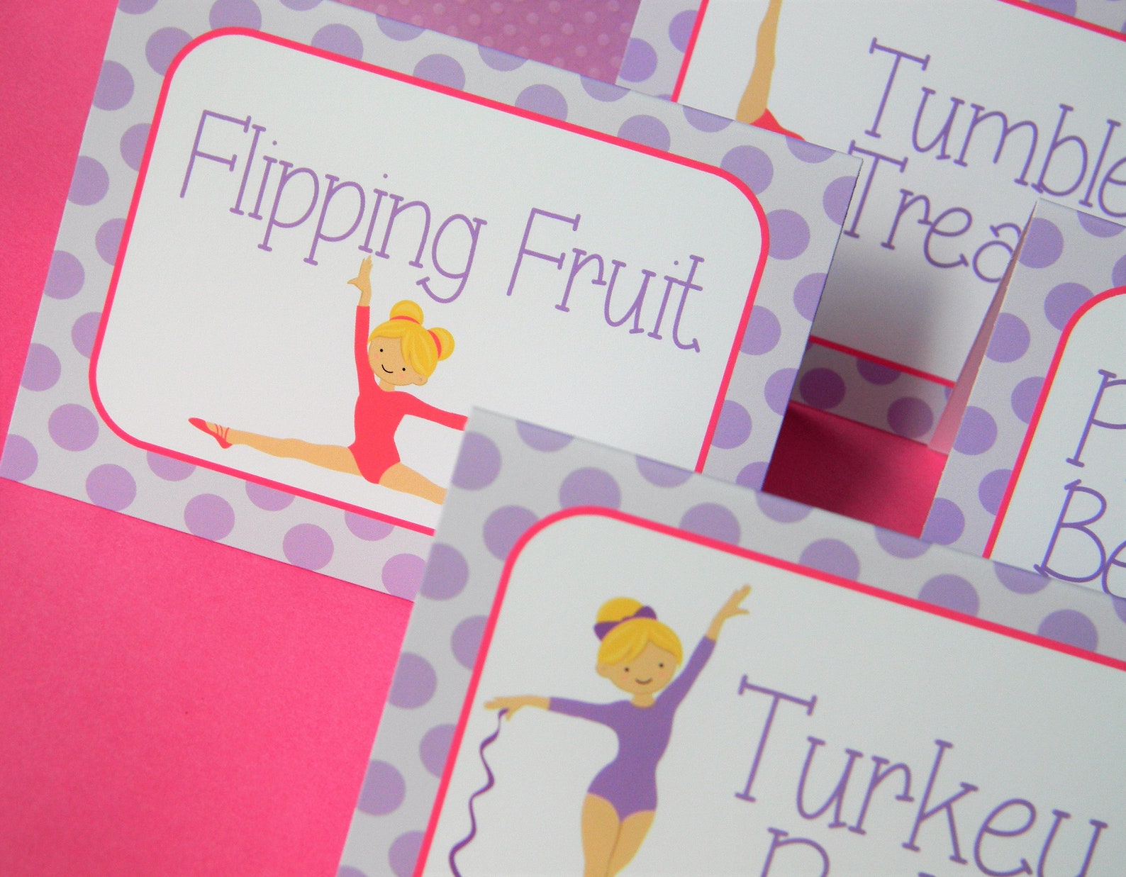 Gymnastics Party Food Tents - Customizable Labels - Gymnast Table Decor ...