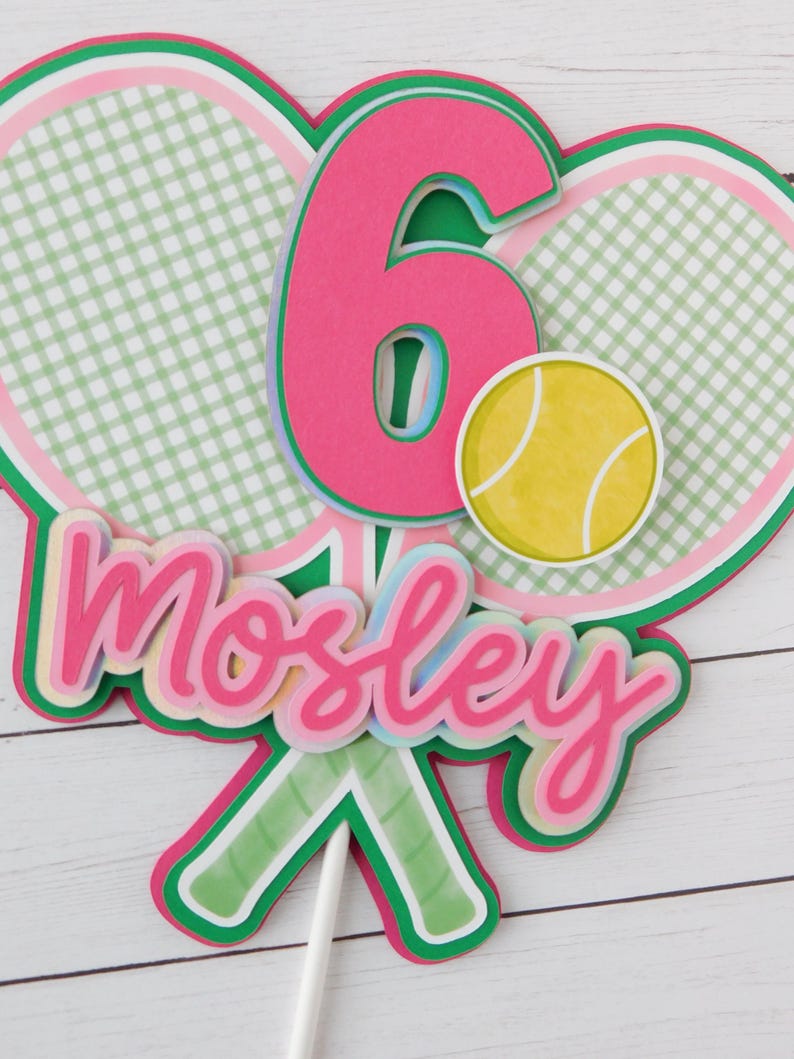 Personalized Tennis Birthday Cake Topper - Pink & Green - Custom Party ...