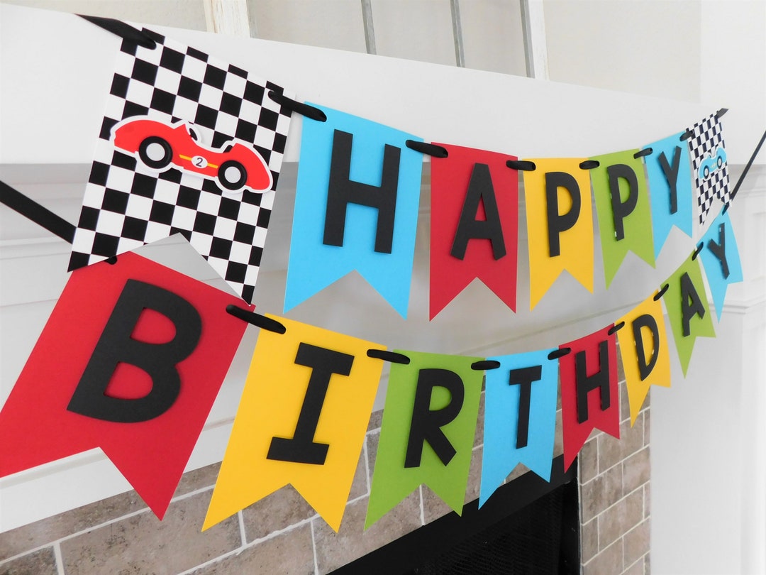 Racecar Party Banner - Custom Birthday Decor, Racecar Theme, Fully ...