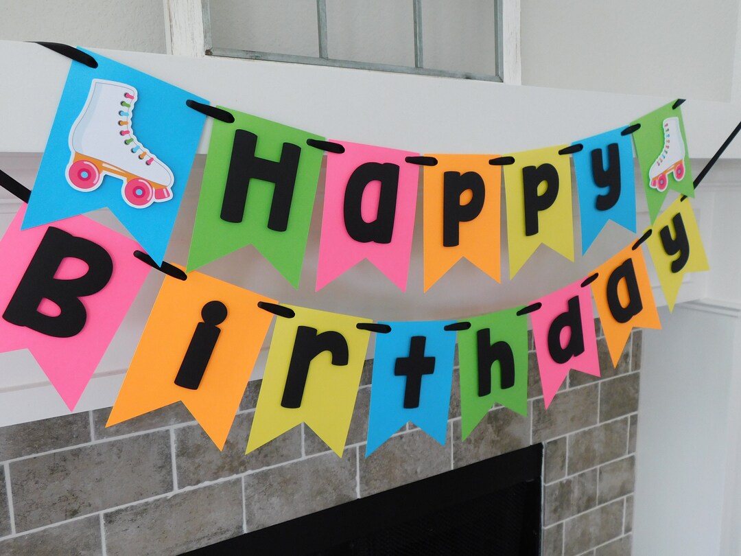 Neon Roller Skate Party Banner: Custom Birthday Decoration - Etsy