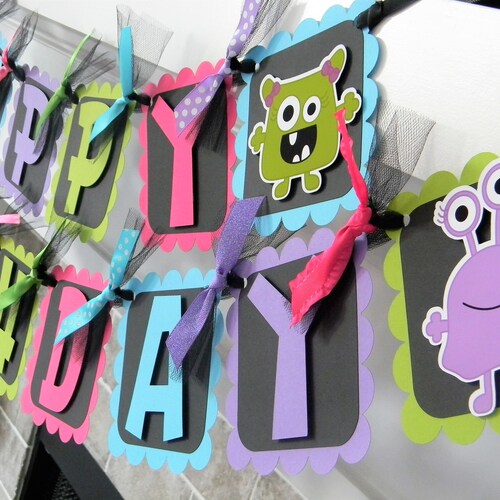 Happy Birthday Banner Monster Birthday Party Instant - Etsy