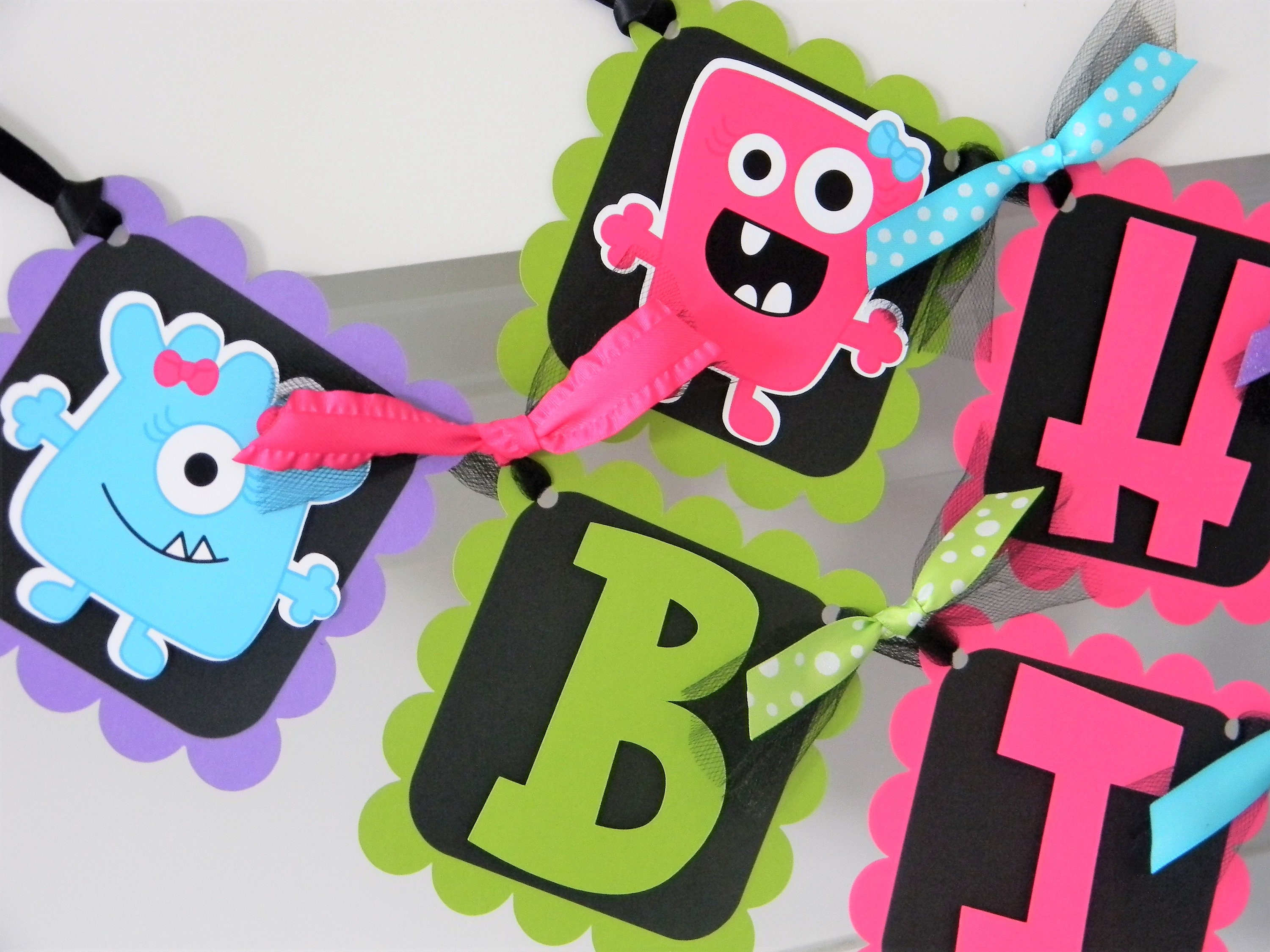 Girl Monster Bash Banner Happy Birthday Banner Monster Party | Etsy