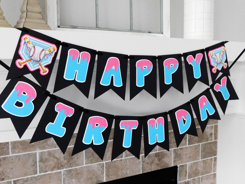 Baseball Drip Birthday Banner: Ice Cream Drip Party Decorations - Etsy