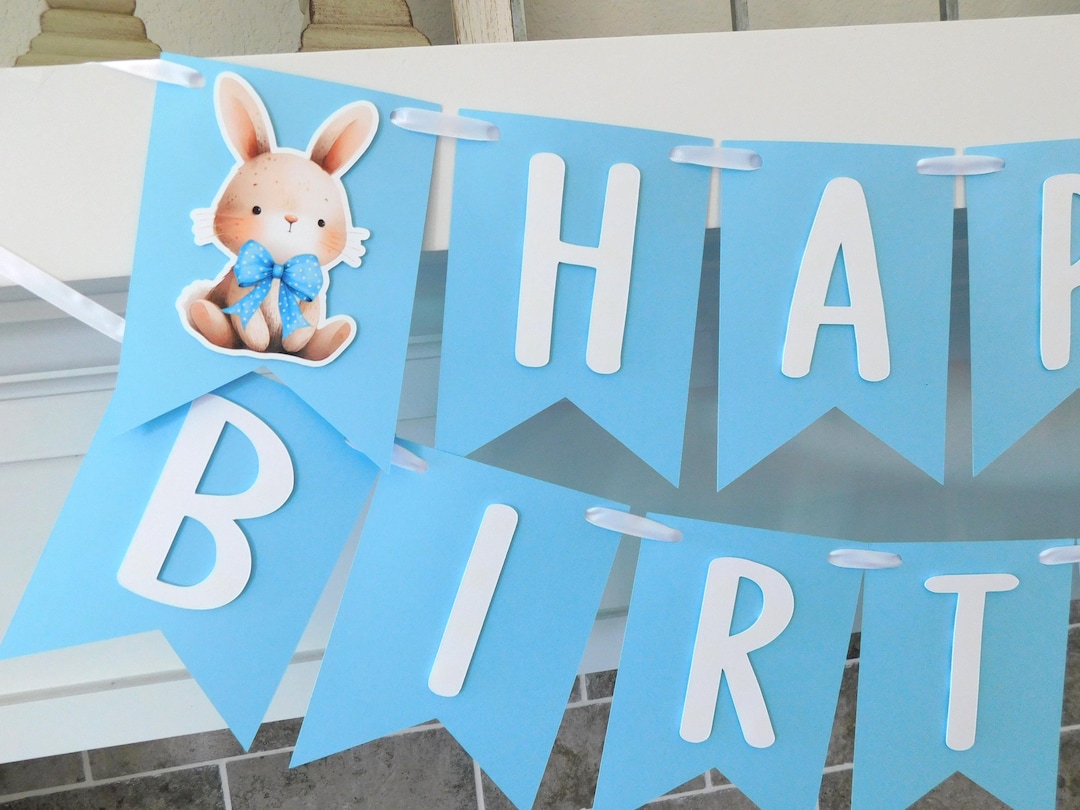 Bunny Party Banner, Custom Easter Bunny Birthday Decor, Blue Bunny ...