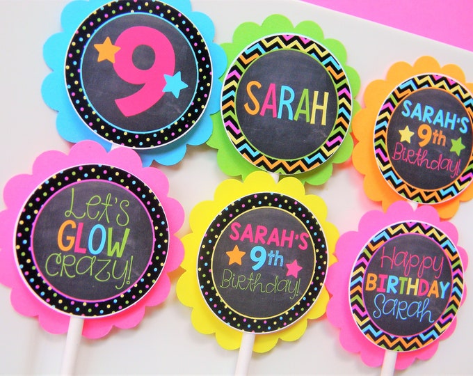 Glow Party Cupcake Toppers, Neon Cupcakes, Glow Party Decor - Etsy