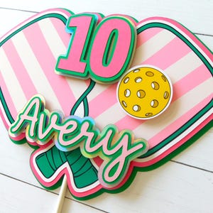 Personalized Pickleball Birthday Cake Topper - Pink & Green - Custom ...
