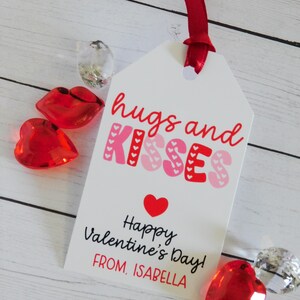 PRINTED Valentine Day Tags, Hugs and Kisses Valentine, Classroom ...
