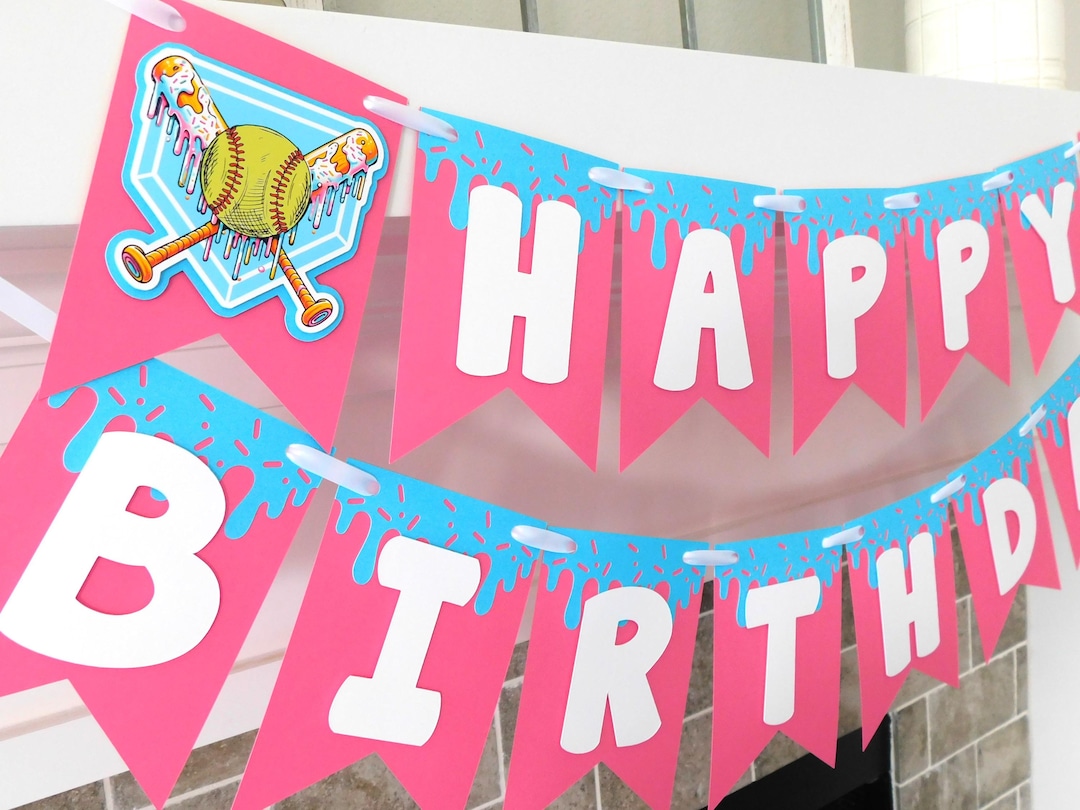 Softball Drip Ice Cream Birthday Banner - Custom Drippy Party ...