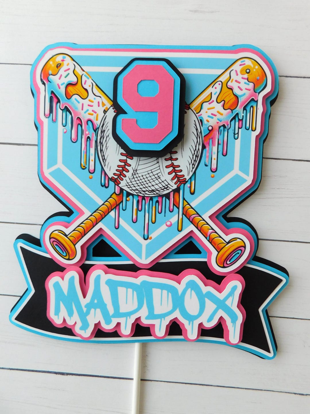 Baseball Drip Cake Topper, Custom Cake Topper, Baseball Ice Cream ...