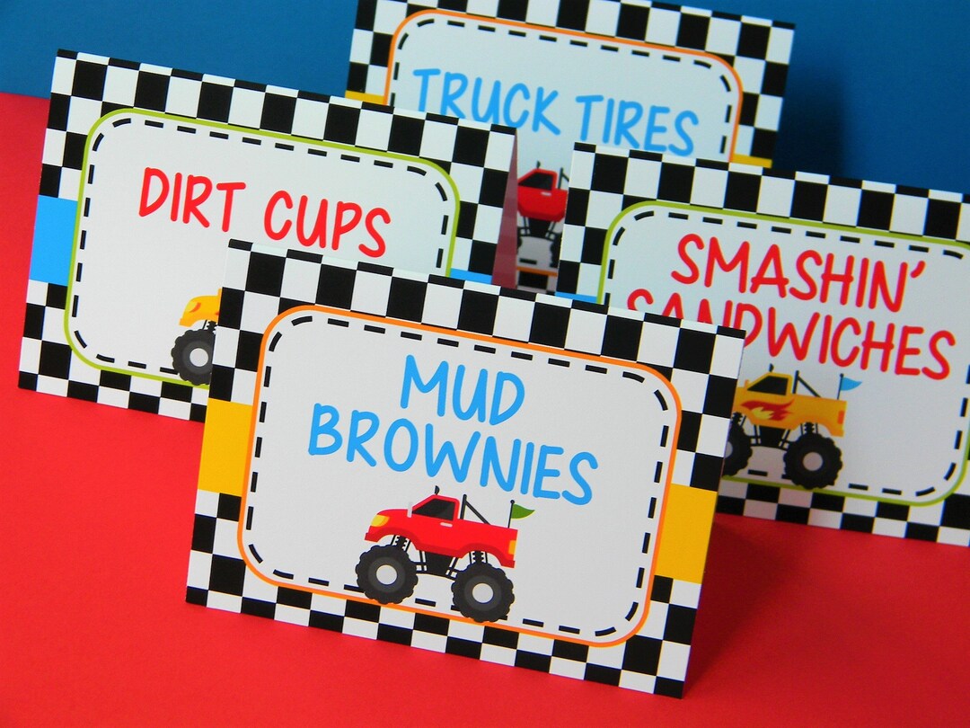 Monster Truck Party Food Tents - Customizable Labels - Custom Table ...