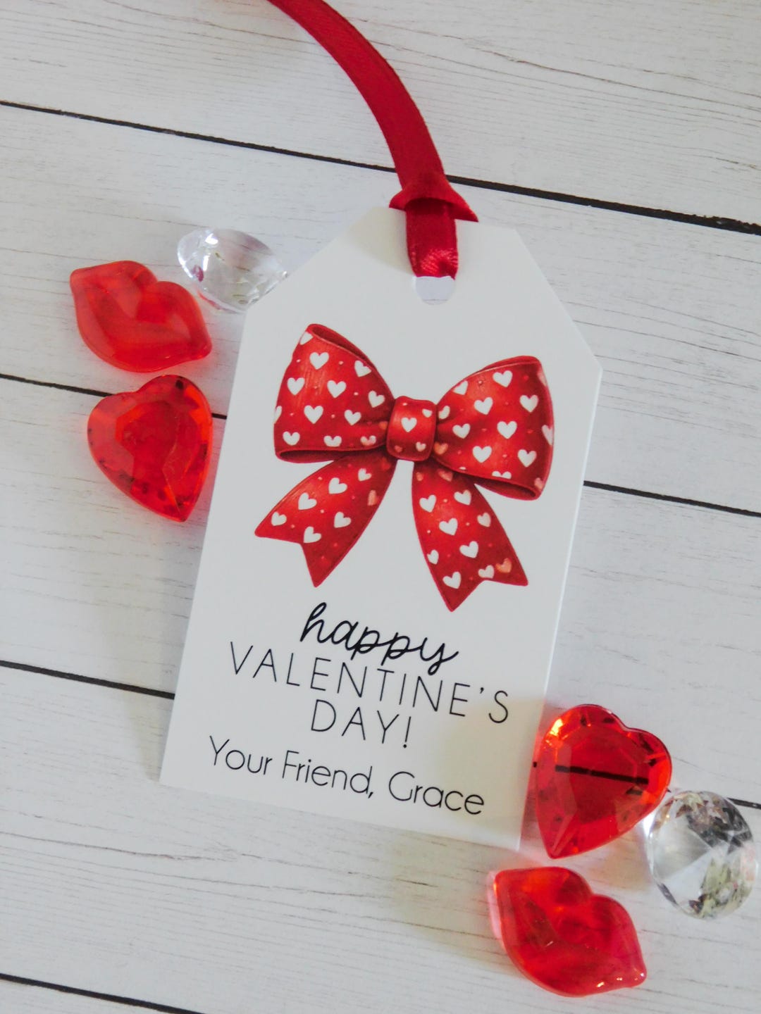 PRINTED Valentine Day Tags, Preppy Bow Valentine, Classroom Valentine ...