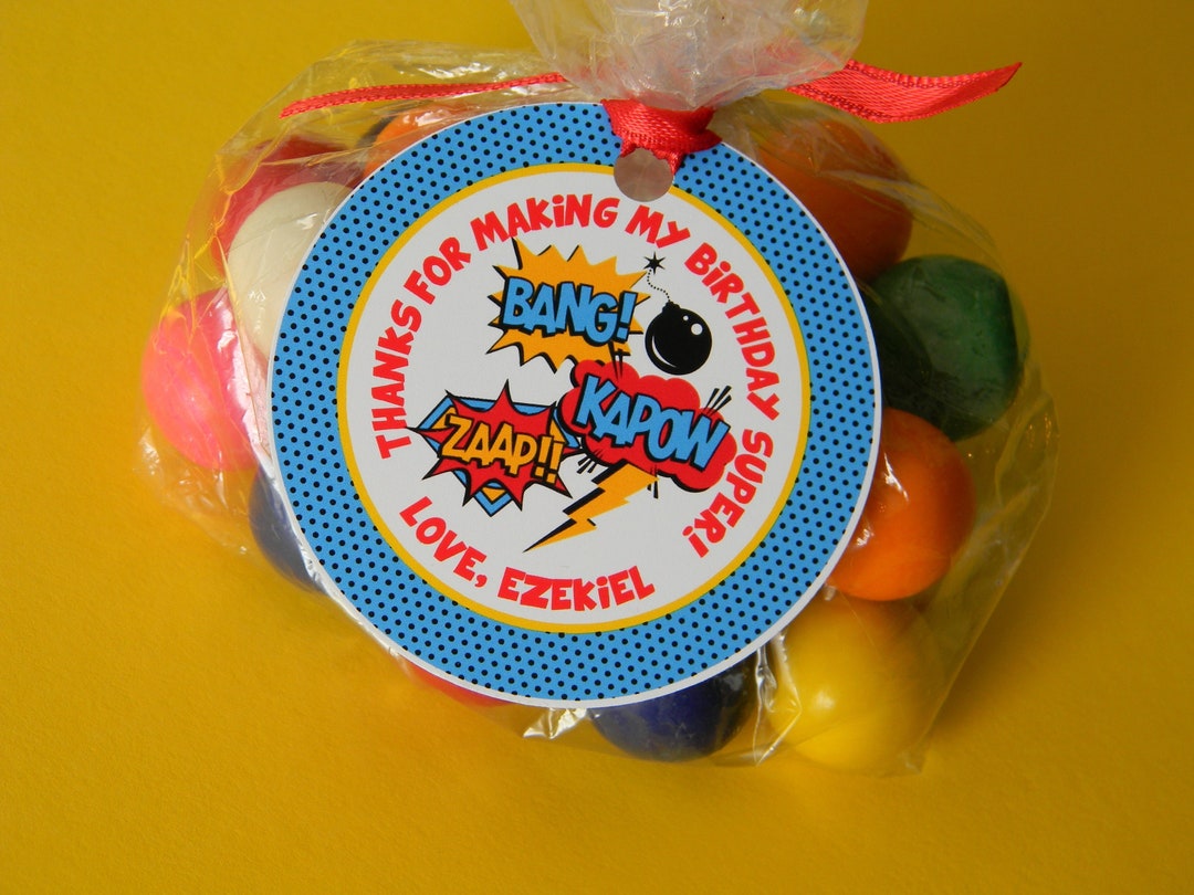 Étiquettes de faveur de super héros, étiquettes de remerciement de ...