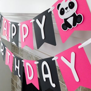Pink & Black Panda Birthday Banner: Custom Party Decor - Etsy