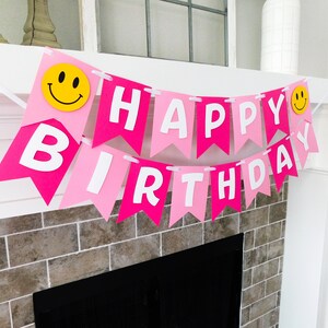 Happy Face Birthday Banner, Preppy Party Decor, Smile Birthday Banner ...
