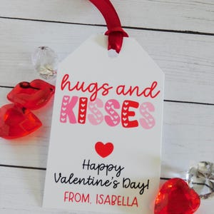 PRINTED Valentine Day Tags, Hugs and Kisses Valentine, Classroom ...