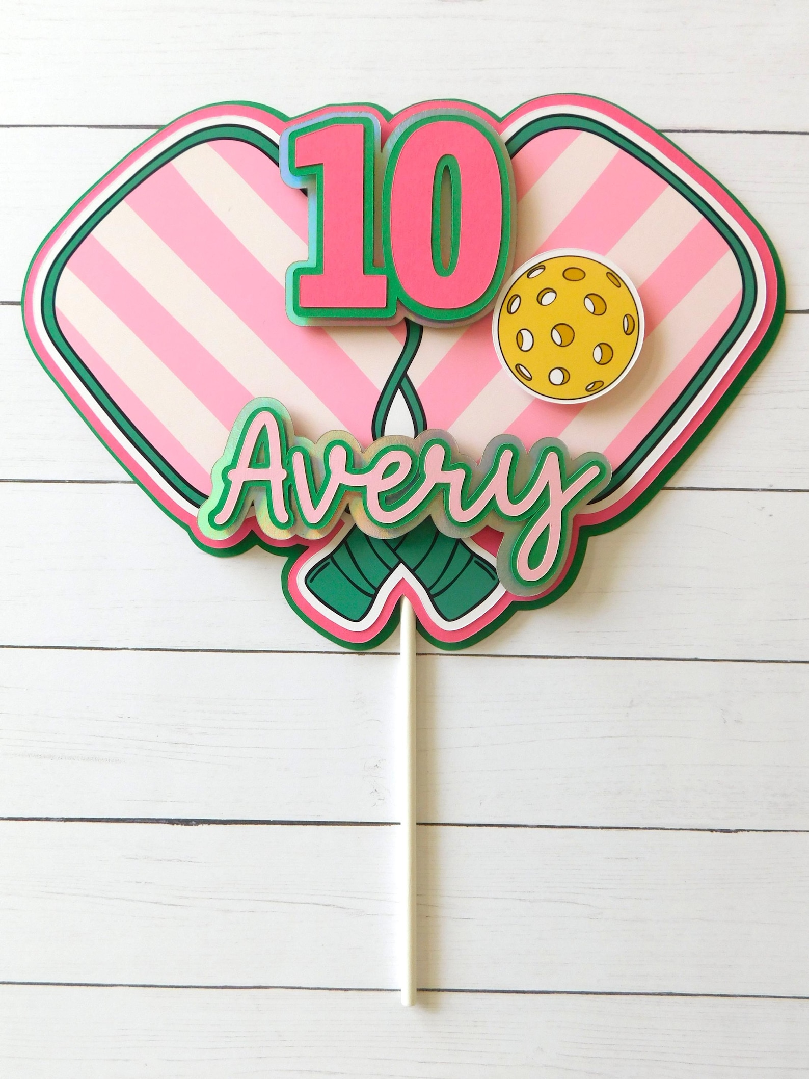 Personalized Pickleball Birthday Cake Topper - Pink & Green - Custom ...