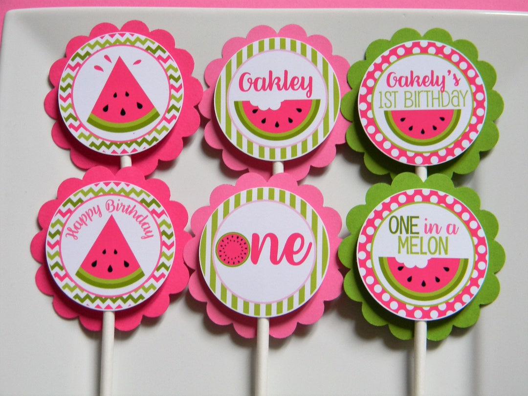 Watermelon Party Cupcake Toppers, Melon Cupcakes, One in a Melon Party ...