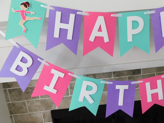 Gymnastics Party Banner, Birthday Banner, Tumbling Party Decorations by ...