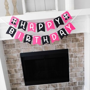 Pink & Black Panda Birthday Banner: Custom Party Decor - Etsy