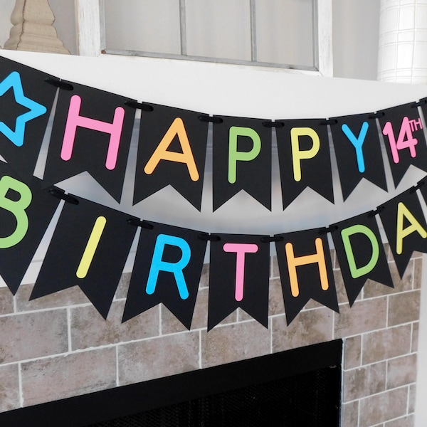 Neon Birthday Banner - Etsy
