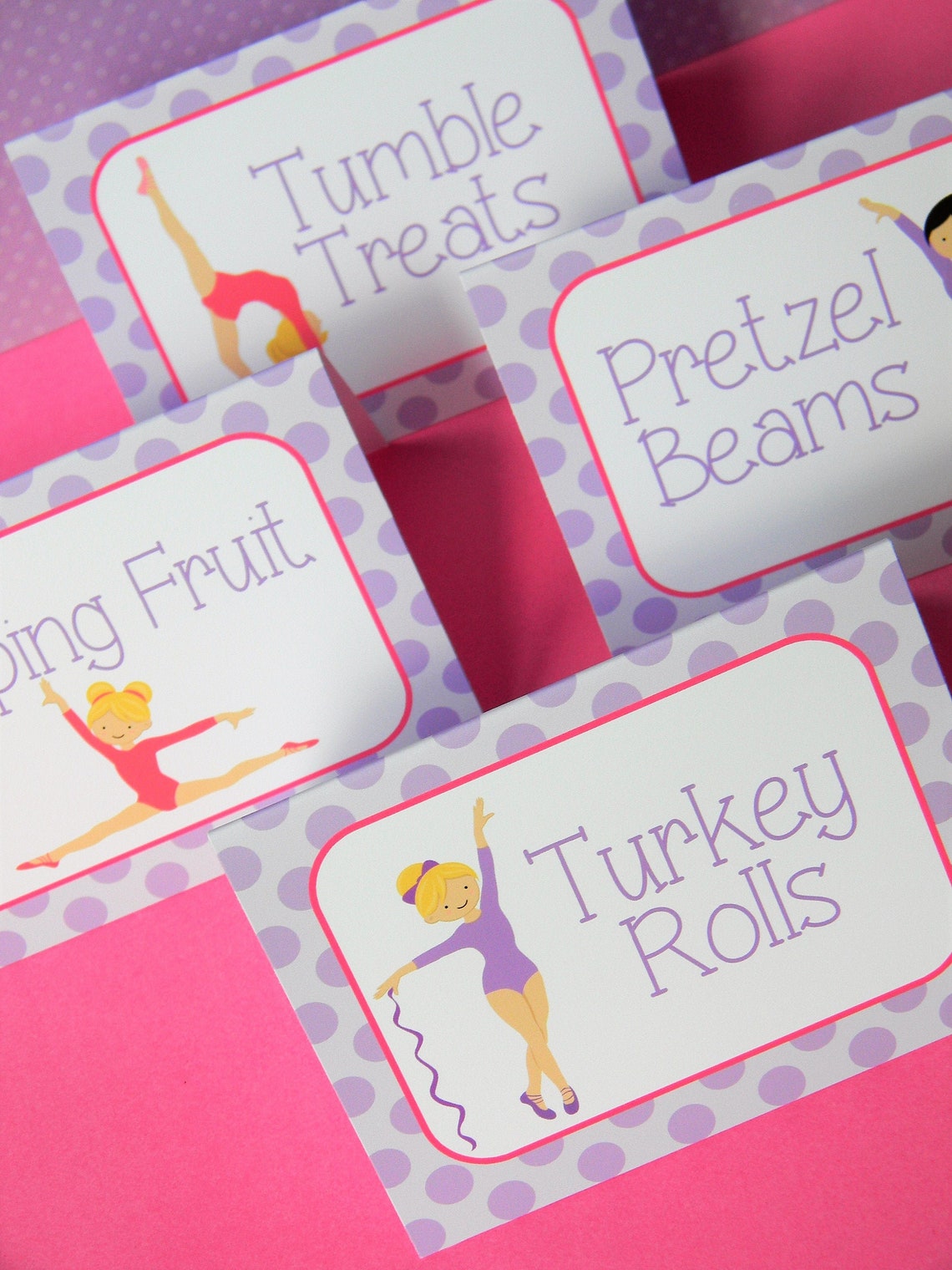Gymnastics Party Food Tents - Customizable Labels - Gymnast Table Decor ...