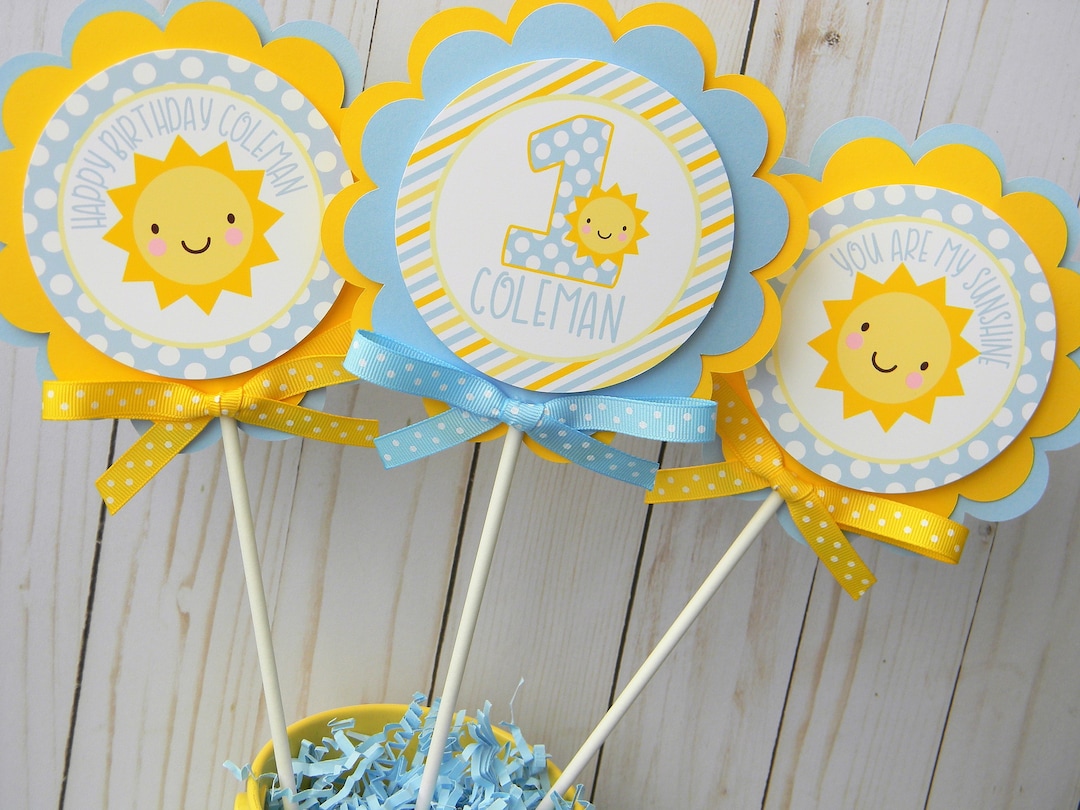 Personalized Sunshine Party Centerpiece Sticks: Yellow & Blue Decor - Etsy