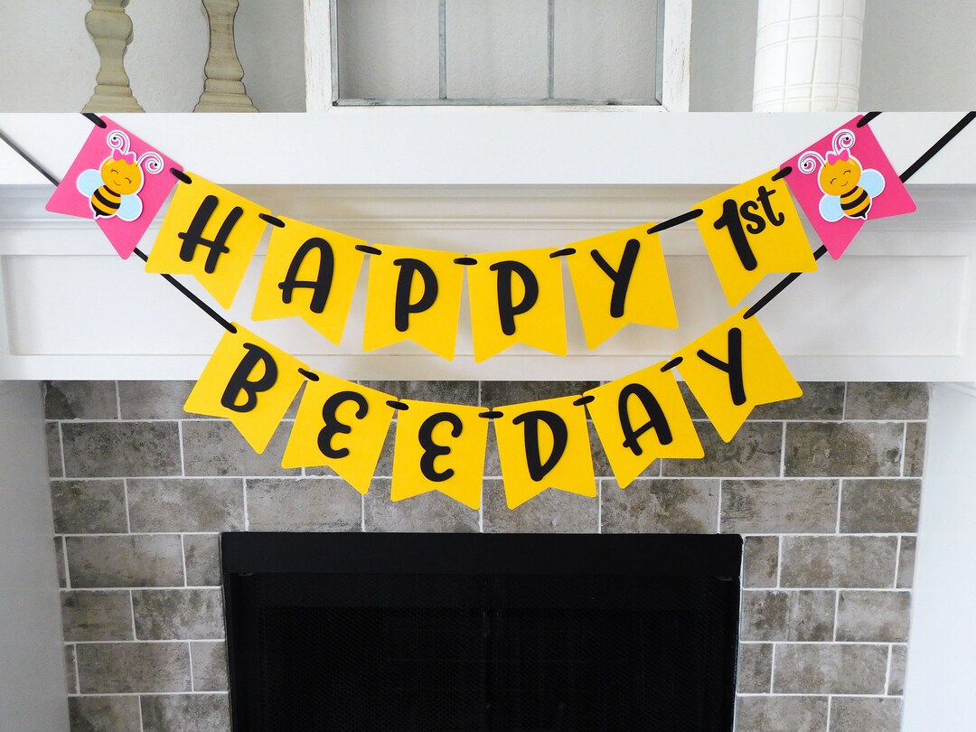 Bee Party Banner, Bumble Bee Birthday, Bee Day Party Decor, Pink Bee ...