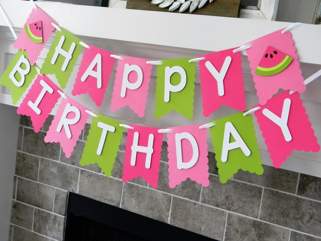 Watermelon Party Banner - Custom Pink & Green Melon Decor, Watermelon ...