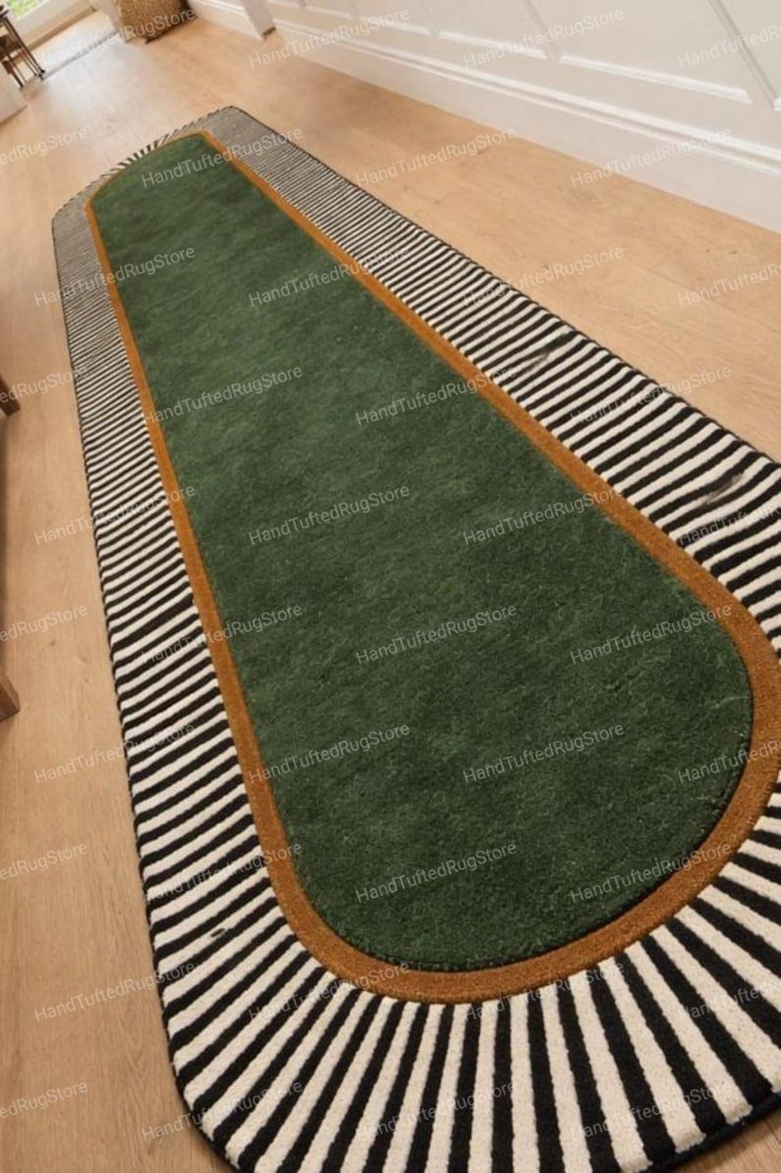 Long Green Hallway Runner Rug, Handmade Wool Carpet, Luxury Entryway ...