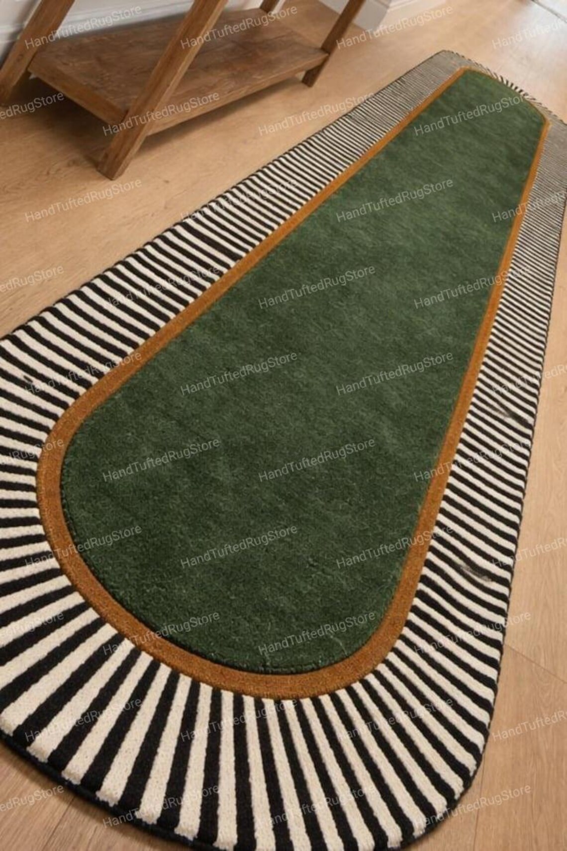 Long Green Hallway Runner Rug, Handmade Wool Carpet, Luxury Entryway ...