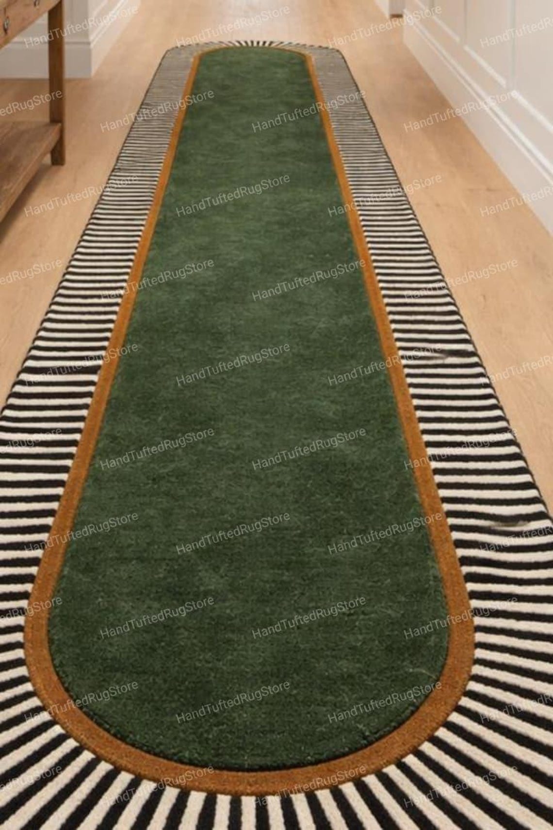 Long Green Hallway Runner Rug, Handmade Wool Carpet, Luxury Entryway ...