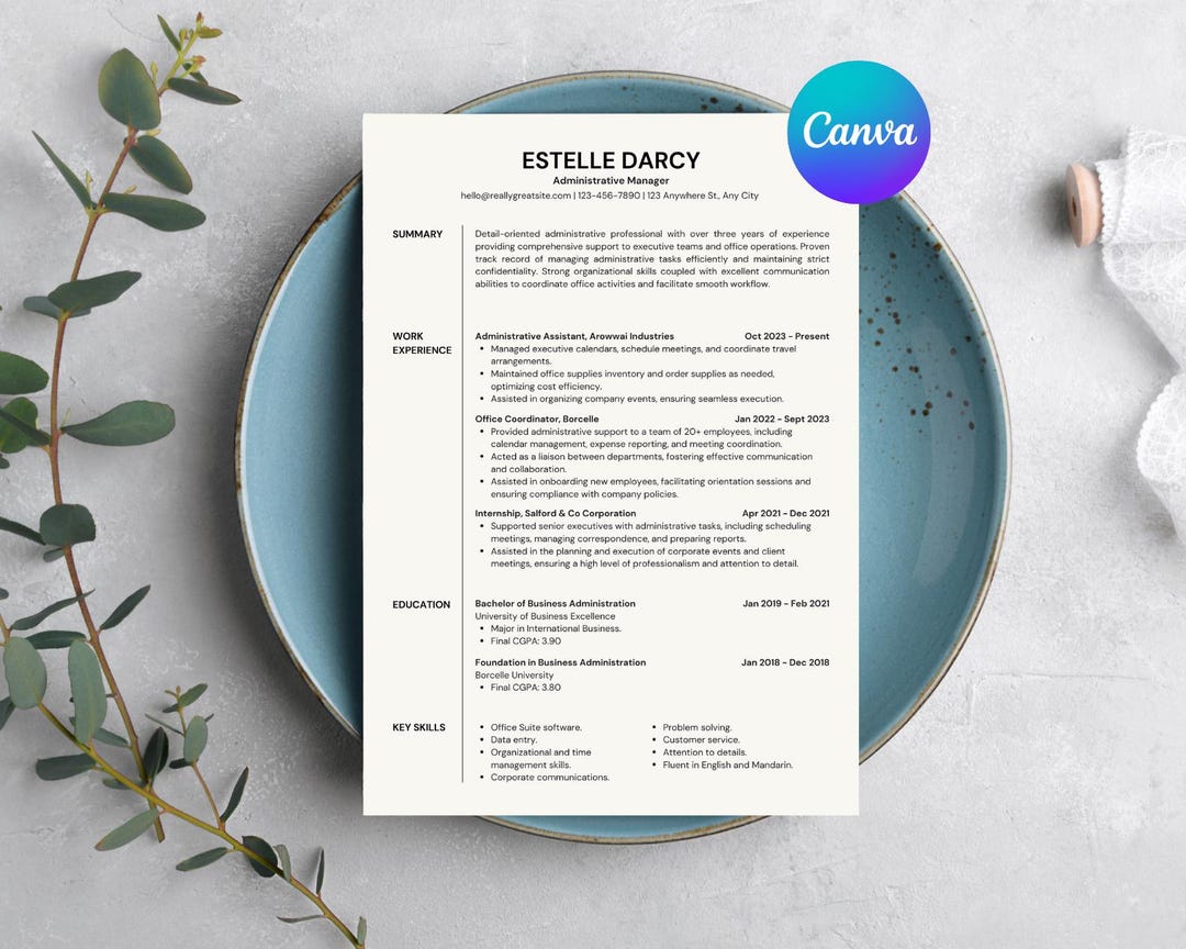 Modern Resume Template Canva | Professional CV Design (instant Download ...