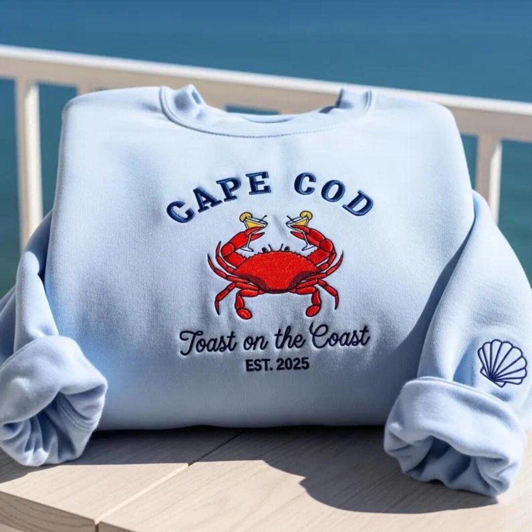 Cape Cod Crab Embroidered Sweatshirt, Coastal Crewneck, Beach Lover ...