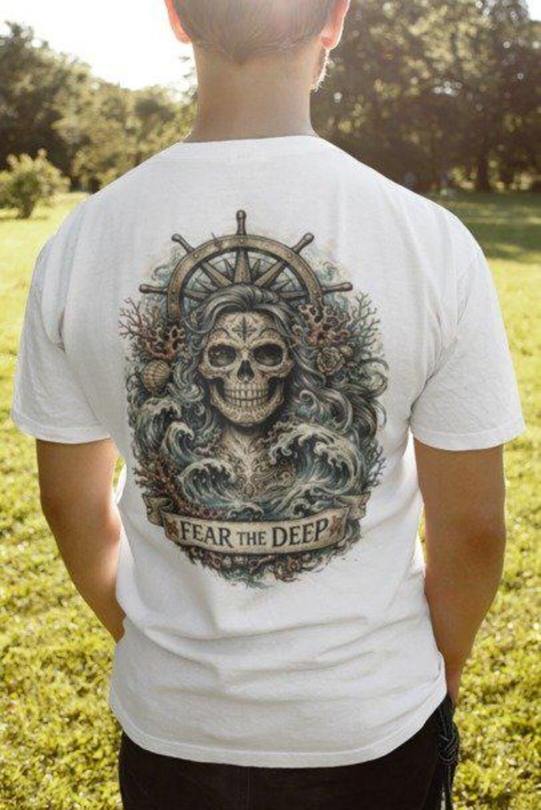 Fear the Deep - Nautical Skull Helm T-shirt | Pirate Ocean Gothic ...