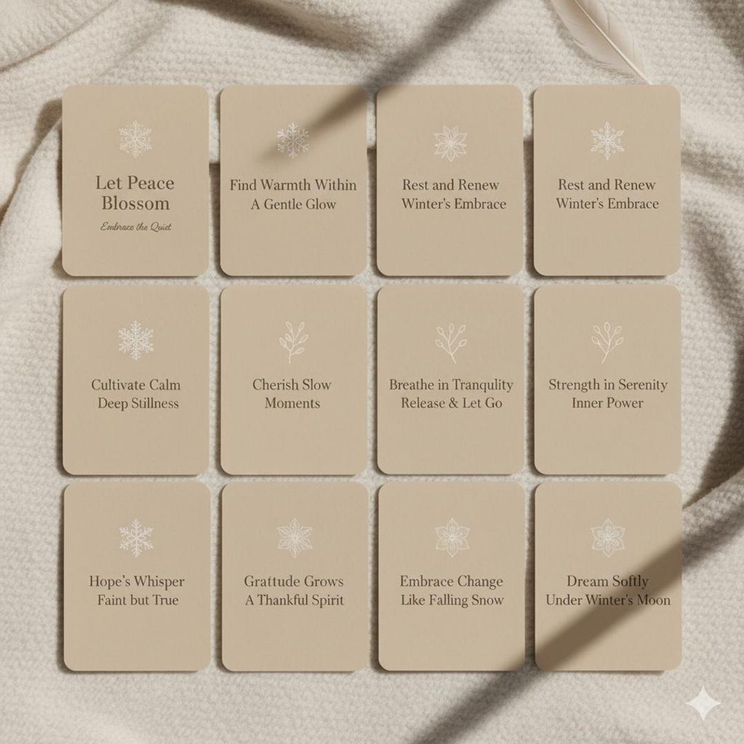 50 Cozy Winter Affirmation Cards Digital Download Beige Minimal - Etsy