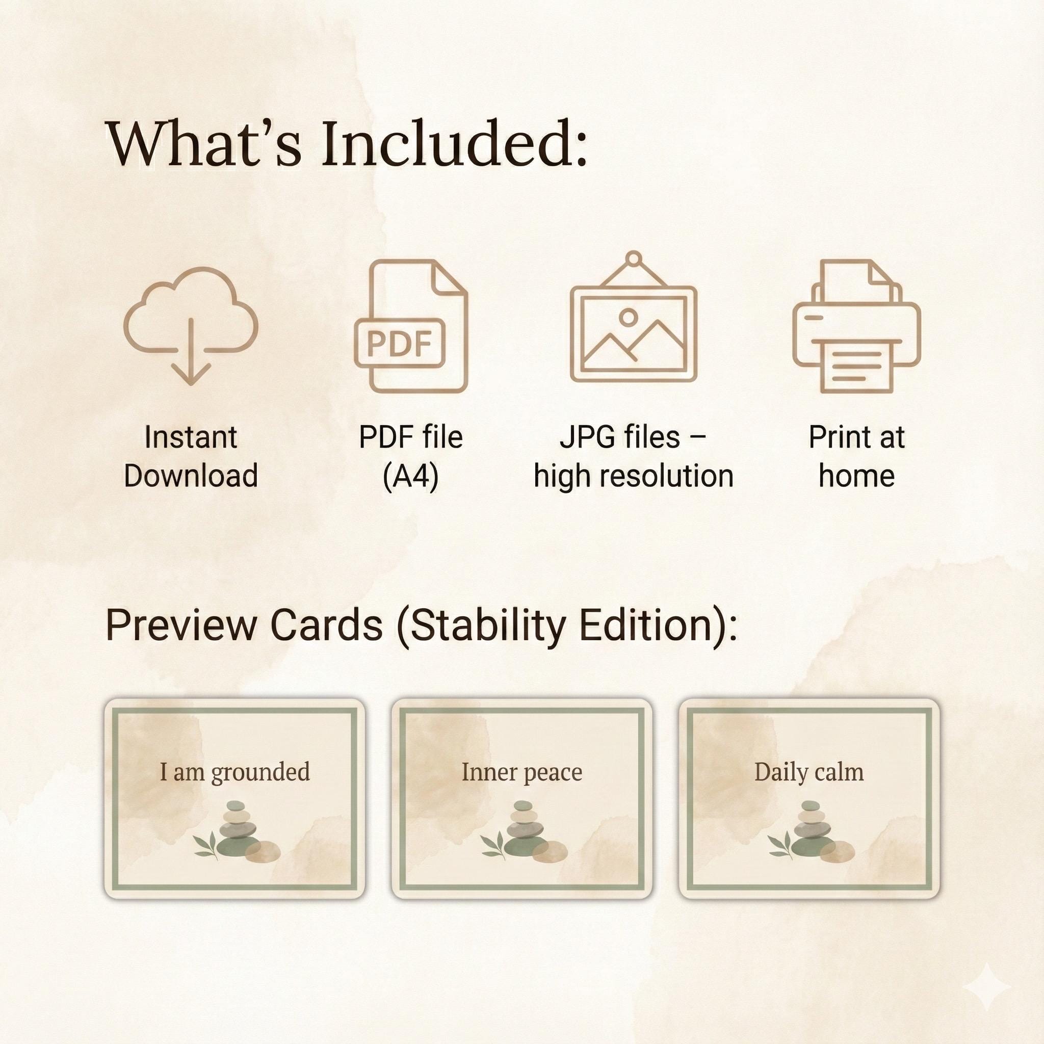 Stability Mood Cards | Calm, Balance Affirmations (PDF + PNG) - Etsy