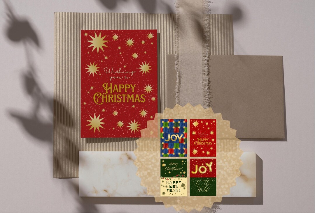 Festive Christmas Cards, 4 Digital Downloads (printable at Home), 5"x7 ...