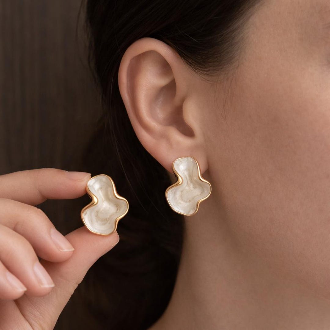 Abstract White Gold Trim Studs, Irregular Geometric Minimalist ...