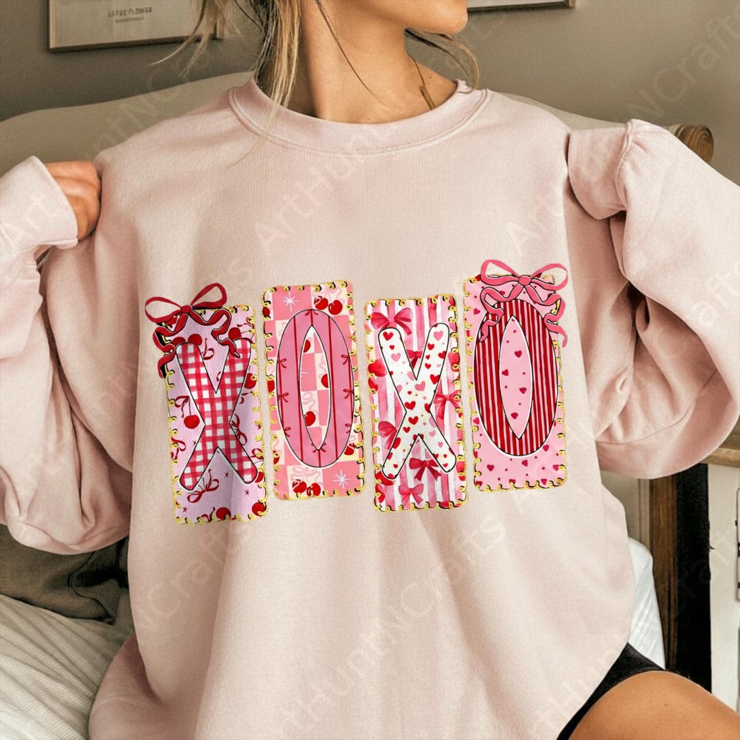 Preppy XOXO Valentine PNG, Pink Red Heart Coquette Design, Valentines ...